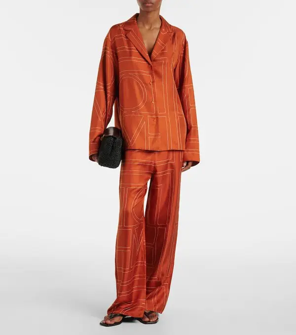 TOTEME Monogram Silk Twill Pajama Pants - Orange