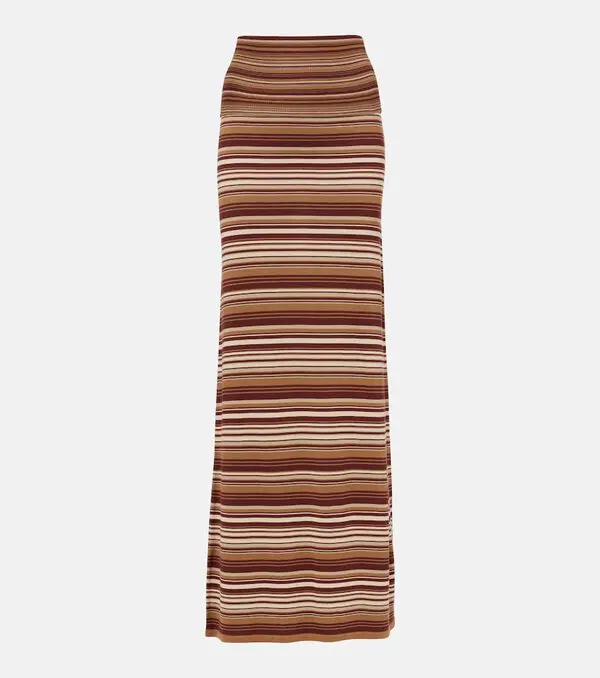 AYA MUSE Knitted Striped Silk-blend Maxi Skirt - Brown