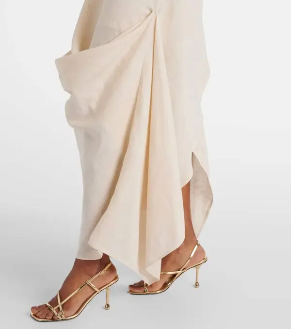 Staud Caravaggio Draped Linen Maxi Dress - Beige