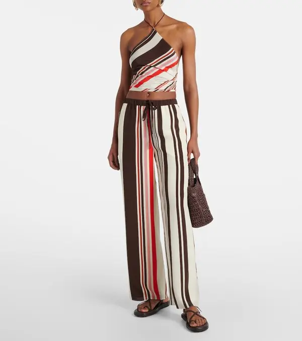 SIR. Thistle Striped Open-back Silk Satin Top