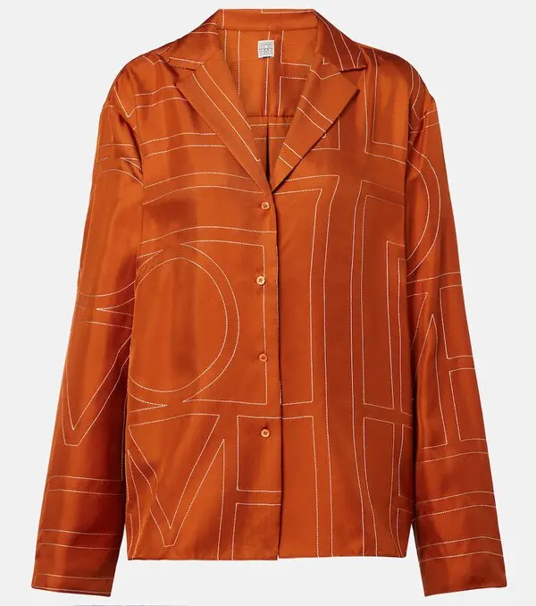 TOTEME Monogram Silk Twill Pajama Shirt - Orange