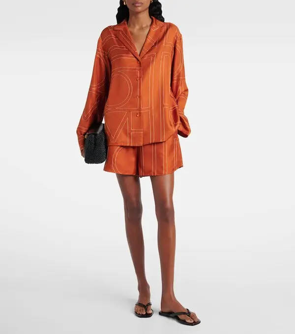 TOTEME Monogram Silk Twill Pajama Shirt - Orange
