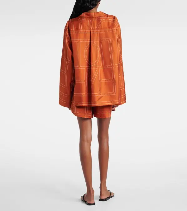 TOTEME Monogram Silk Twill Pajama Shirt - Orange