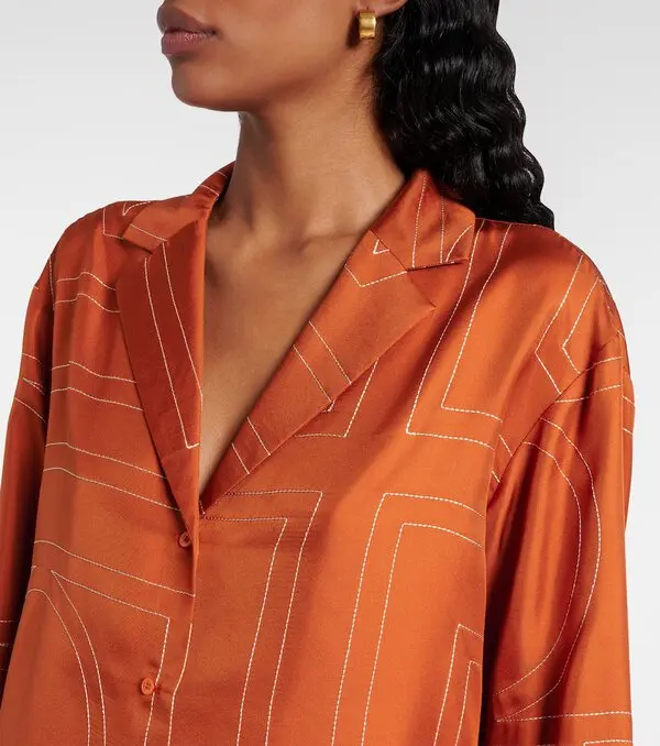 TOTEME Monogram Silk Twill Pajama Shirt - Orange