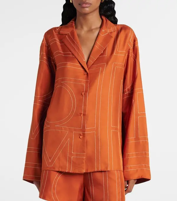 TOTEME Monogram Silk Twill Pajama Shirt - Orange