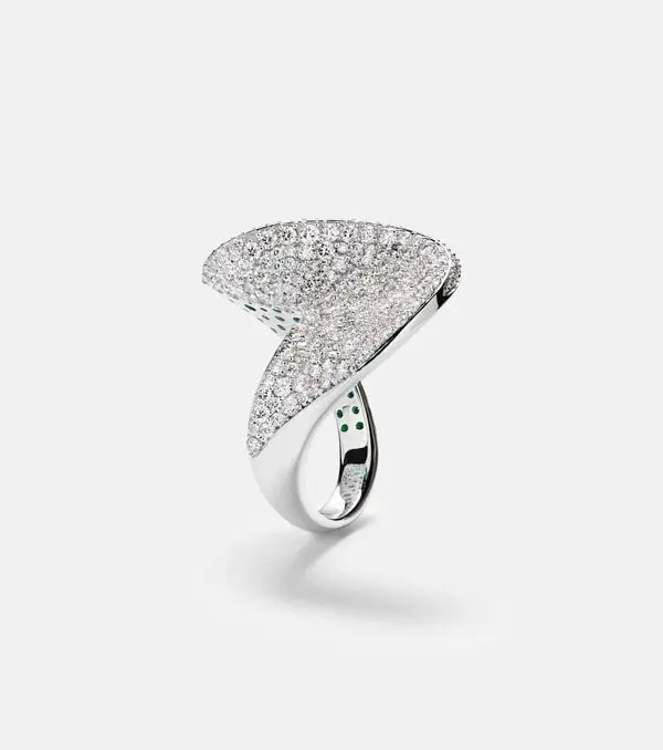 KAMYEN 18kt White Gold Diamond And Emerald Ring