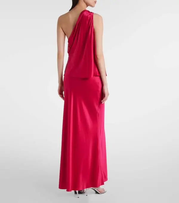 THE SEI One-shoulder Draped Silk Satin Top - Pink