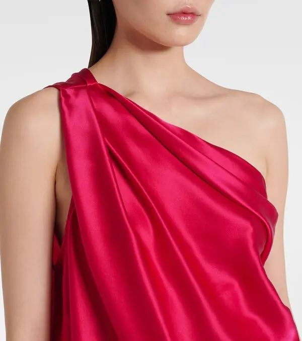 THE SEI One-shoulder Draped Silk Satin Top - Pink
