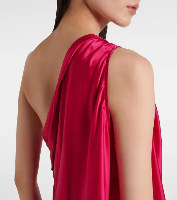 THE SEI One-shoulder Draped Silk Satin Top - Pink