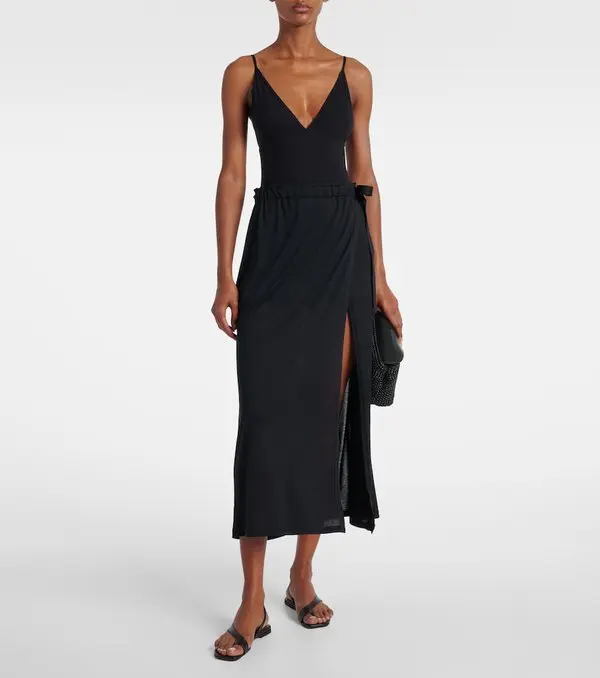 TOTEME Cotton And Silk Blend Midi Skirt - Black