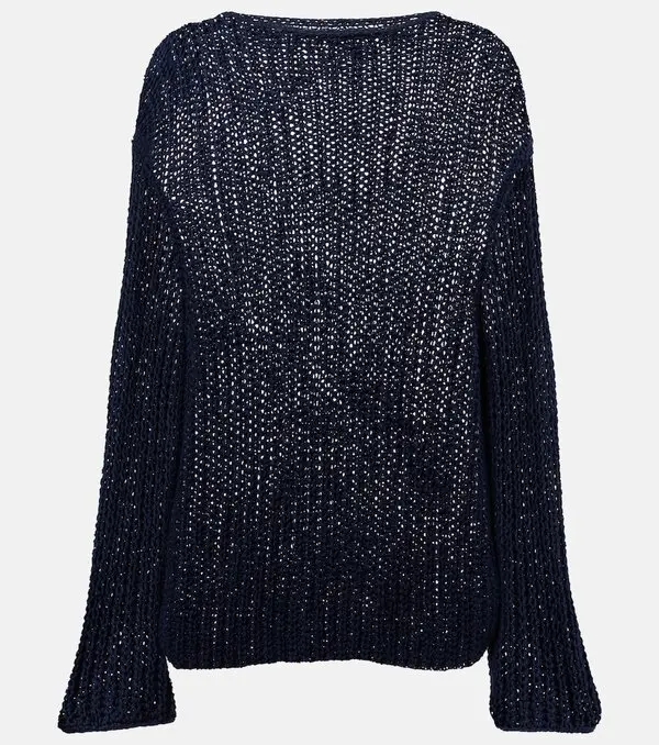 Khaite Elowen Open-knit Cotton-blend Sweater - Blue
