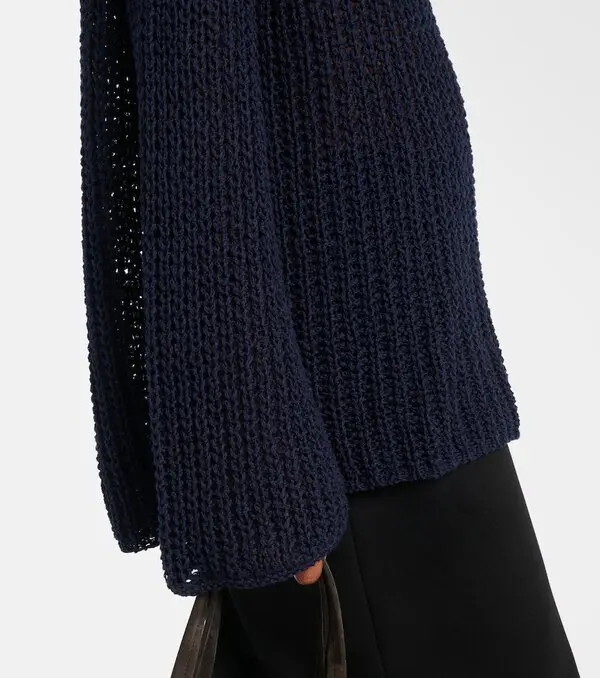 Khaite Elowen Open-knit Cotton-blend Sweater - Blue