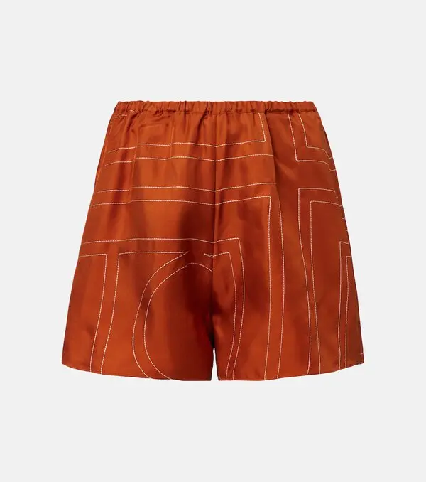 TOTEME Monogram Silk Twill Pajama Shorts - Orange