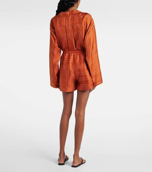 TOTEME Monogram Silk Twill Pajama Shorts - Orange