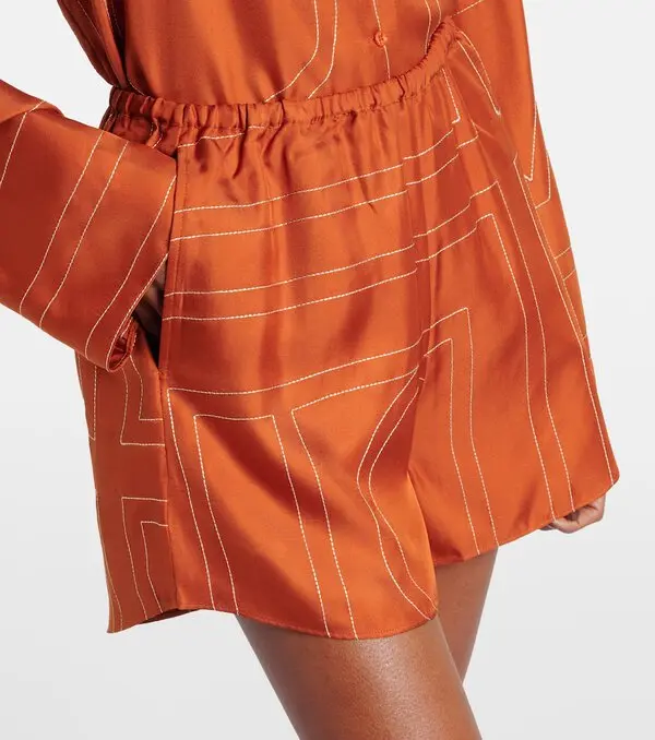 TOTEME Monogram Silk Twill Pajama Shorts - Orange