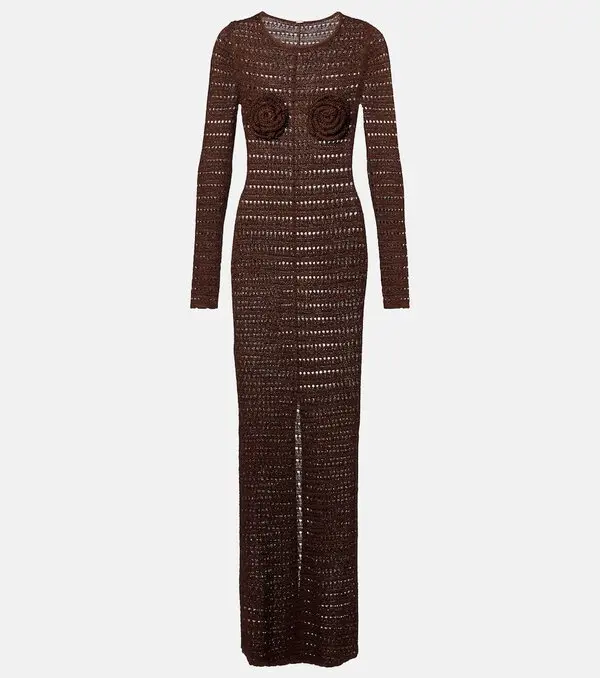 SAME Name Crochet Maxi Dress With Floral Appliqu - Brown