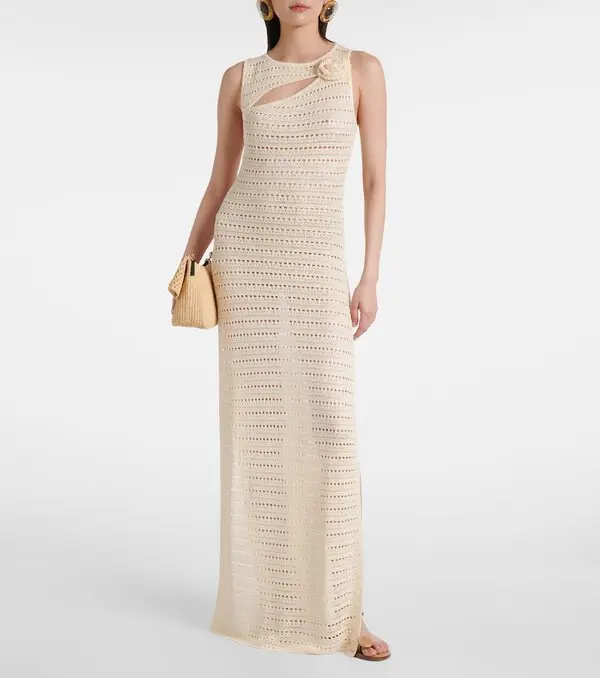 SAME Name Crochet Maxi Dress With Floral Appliqu - Yellow