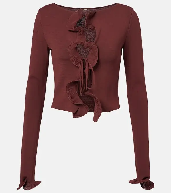 SAME Knitted Ruffled Top - Brown
