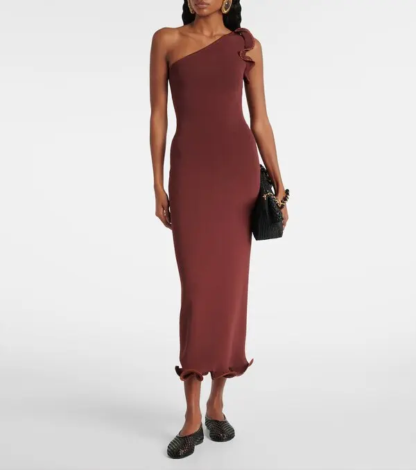 SAME Knitted Ruffled Midi Dress