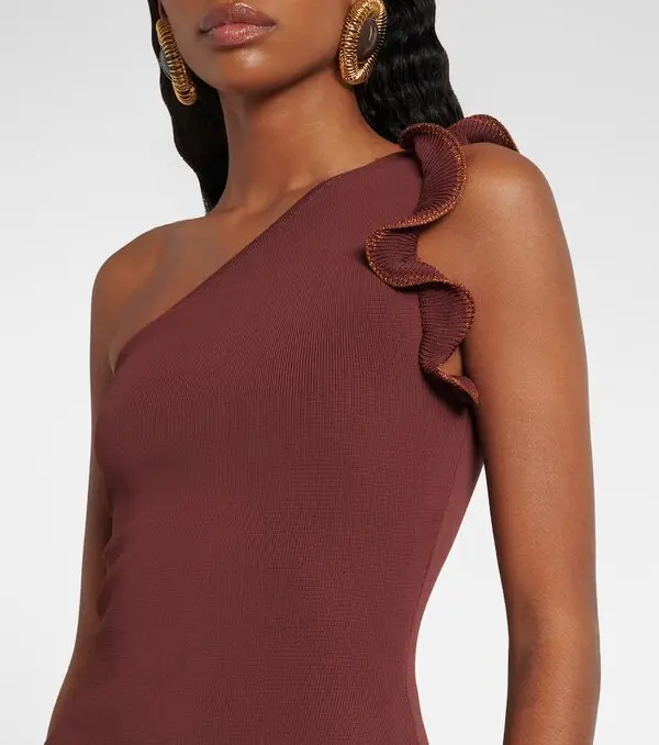 SAME Knitted Ruffled Midi Dress