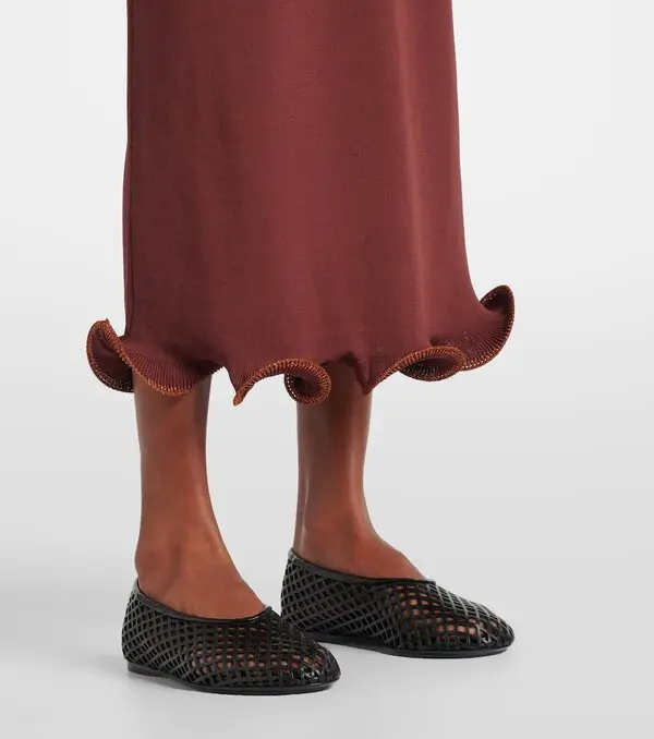 SAME Knitted Ruffled Midi Dress