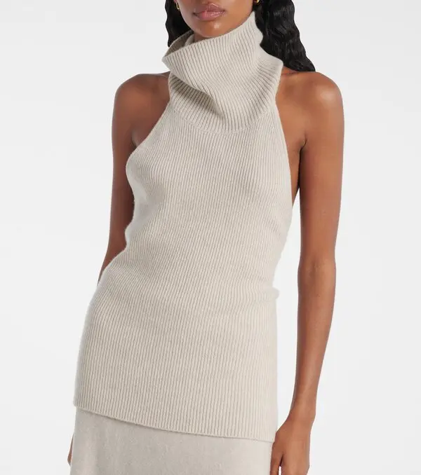 LISA YANG Maddie Cashmere Turtleneck Top - Beige