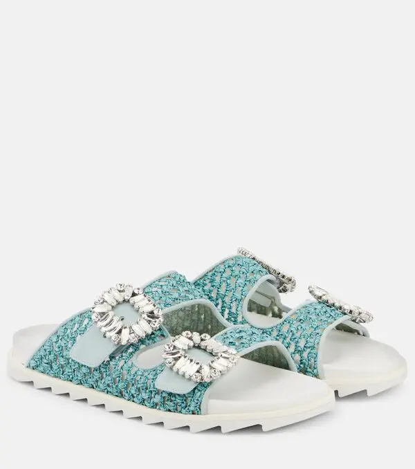 ROGER VIVIER Slidy Viv' Crystal-embellished Sandals - Turquoise