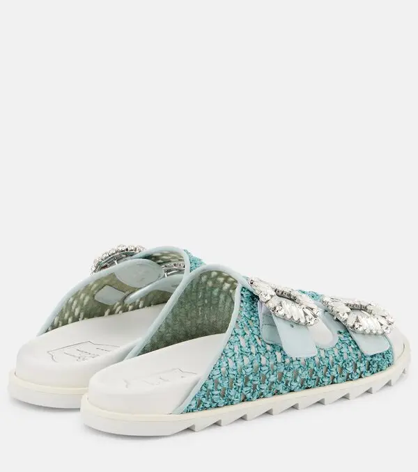 ROGER VIVIER Slidy Viv' Crystal-embellished Sandals - Turquoise