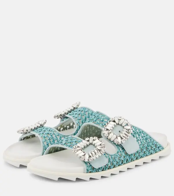 ROGER VIVIER Slidy Viv' Crystal-embellished Sandals - Turquoise