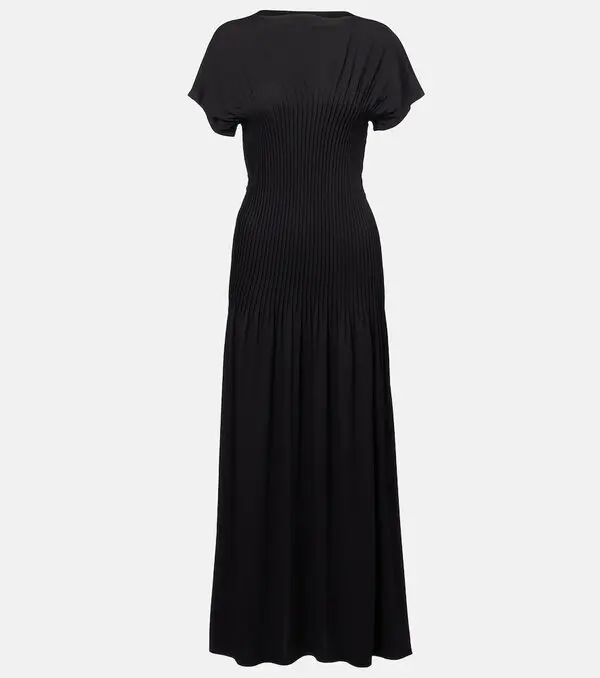TOTEME Pleated Jersey Maxi Dress - Black