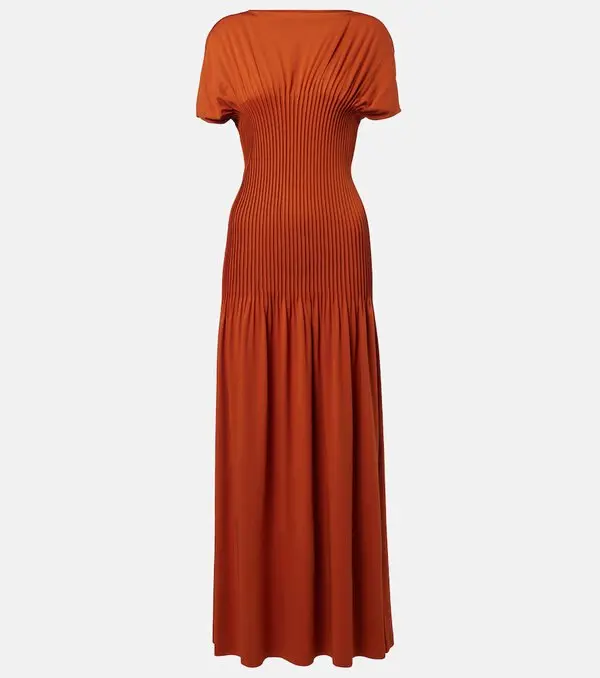 TOTEME Pleated Jersey Maxi Dress - Orange