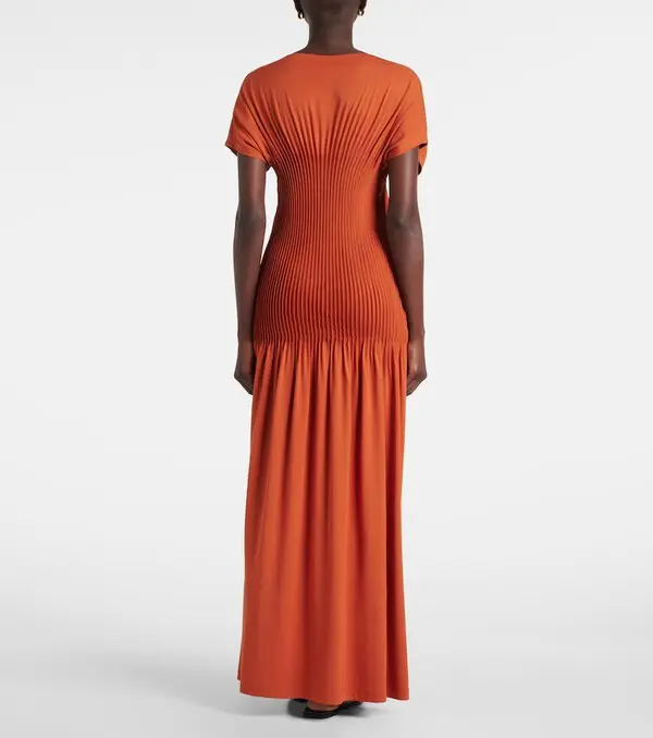 TOTEME Pleated Jersey Maxi Dress - Orange