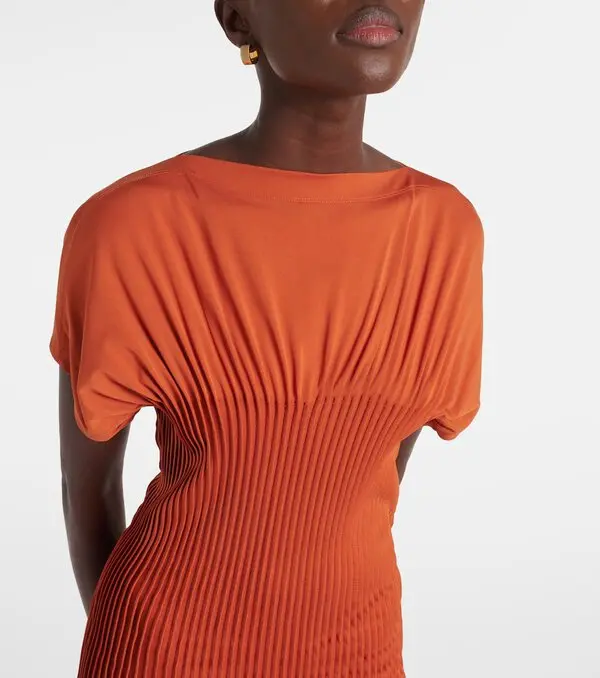 TOTEME Pleated Jersey Maxi Dress - Orange