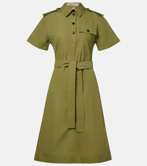 Burberry Belted Cotton Shirt Dress - Green