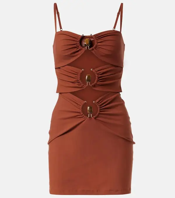 Christopher Esber Pierced Orbit Cutout Jersey Minidress - Brown
