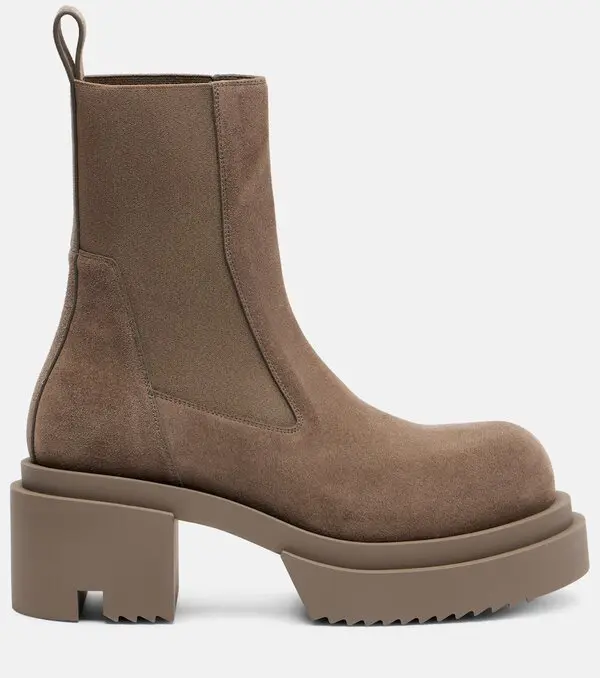 Rick Owens Beatle Suede Platform Chelsea Boots - Brown