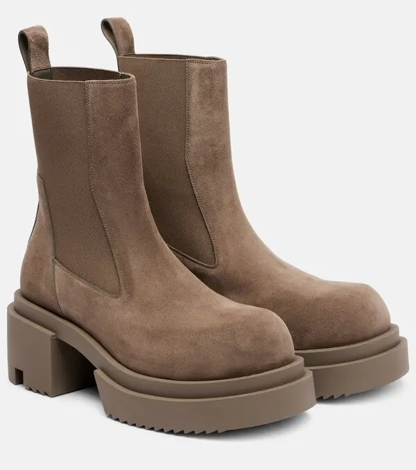 Rick Owens Beatle Suede Platform Chelsea Boots - Brown