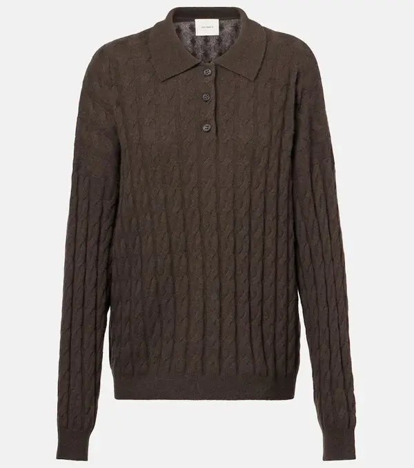 LISA YANG Cable-knit Cashmere Polo Sweater - Brown
