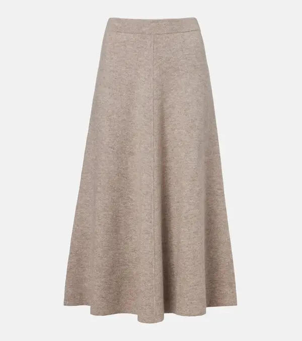 Jardin Des Orangers Midi Skirt In Wool And Cashmere - Beige