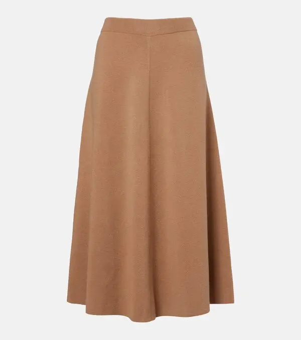 Jardin Des Orangers Midi Skirt In Wool And Cashmere - Brown