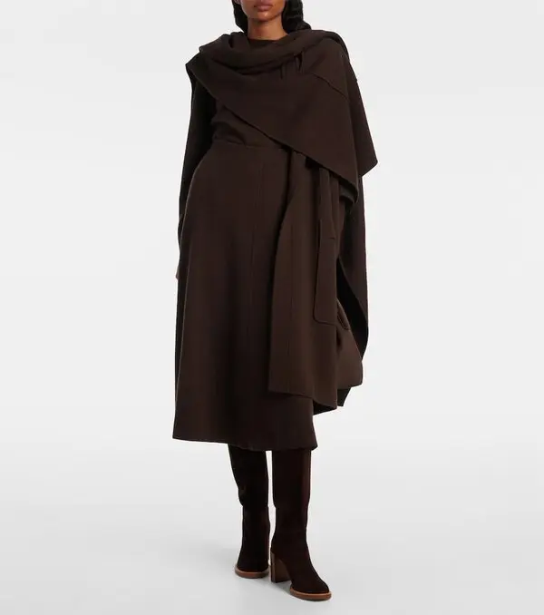 Jardin Des Orangers Midi Skirt In Wool And Cashmere - Brown