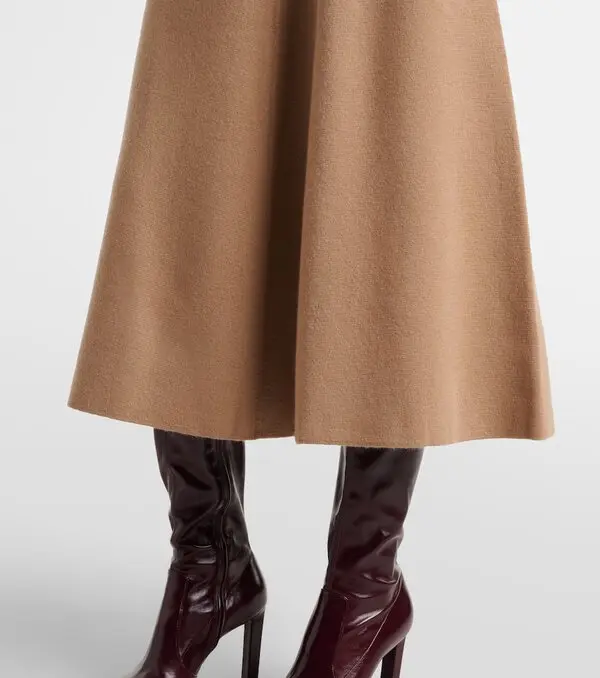 Jardin Des Orangers Midi Skirt In Wool And Cashmere - Brown