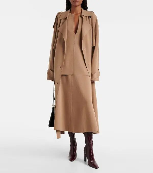 Jardin Des Orangers Midi Skirt In Wool And Cashmere - Brown