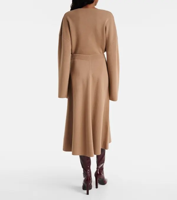 Jardin Des Orangers Midi Skirt In Wool And Cashmere - Brown