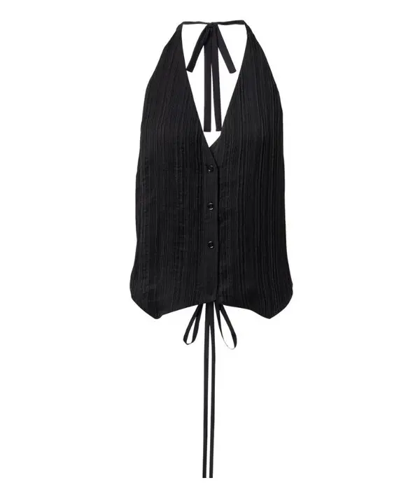 JOSEPH Suez Pleated Halterneck Vest - Black