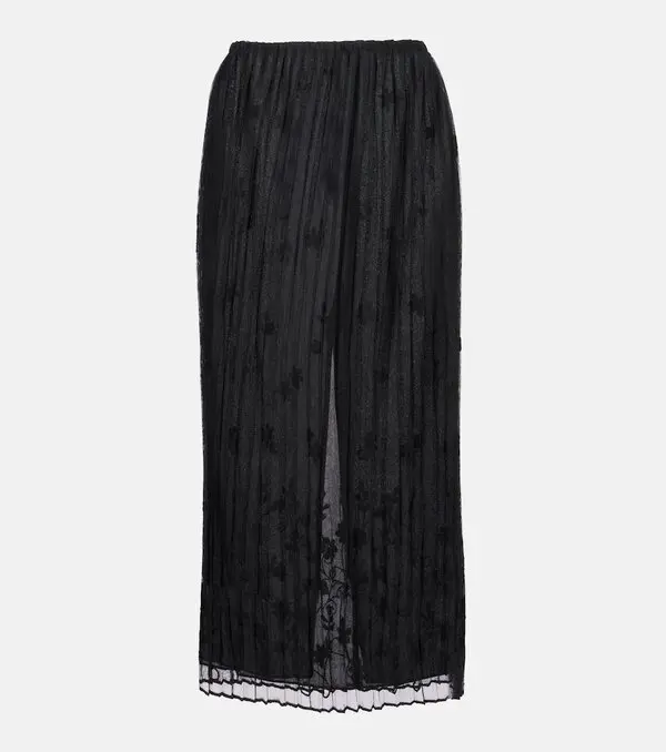 TOTEME Embroidered Plissé Tulle Midi Skirt - Black