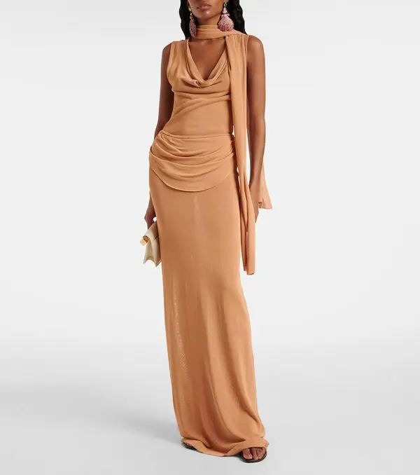 AYA MUSE Draped Semi-sheer Maxi Skirt