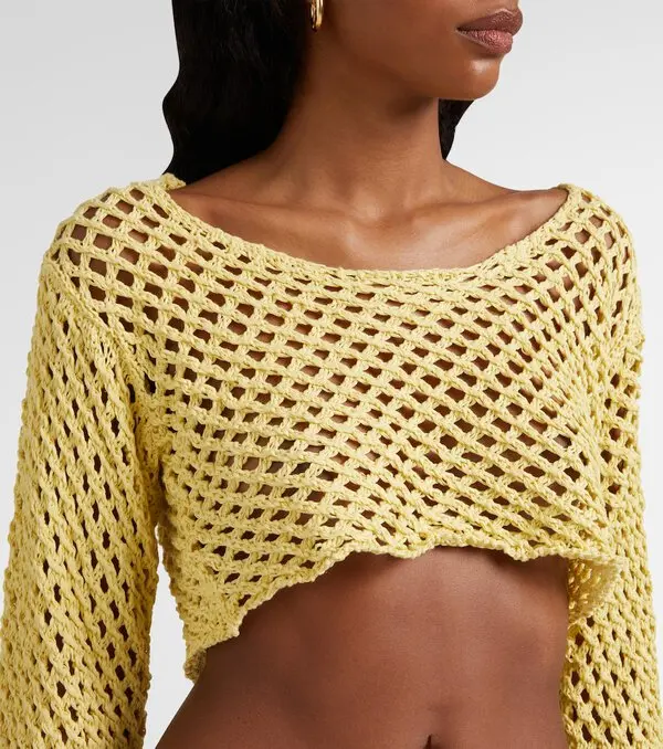 BANANHOT Magen Crochet Cotton-blend Crop Top - Yellow
