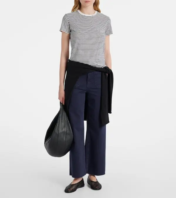 FRAME Striped Organic Cotton T-shirt - Black