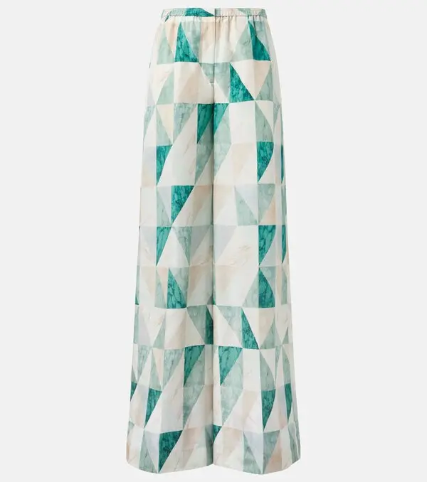 JOSEPH Thoresby Printed Silk Wide-leg Pants - Green